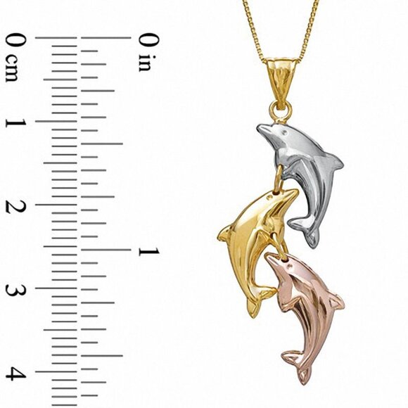 Jewelry | New Solid Gold Triple Dolphin Pendant Necklace In Solid 1k ...